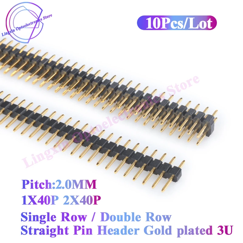 10PCS-Pitch-2-0MM-1X40P-2X40-Pin-Single-Row-Double-Row-Straight-Pin ...