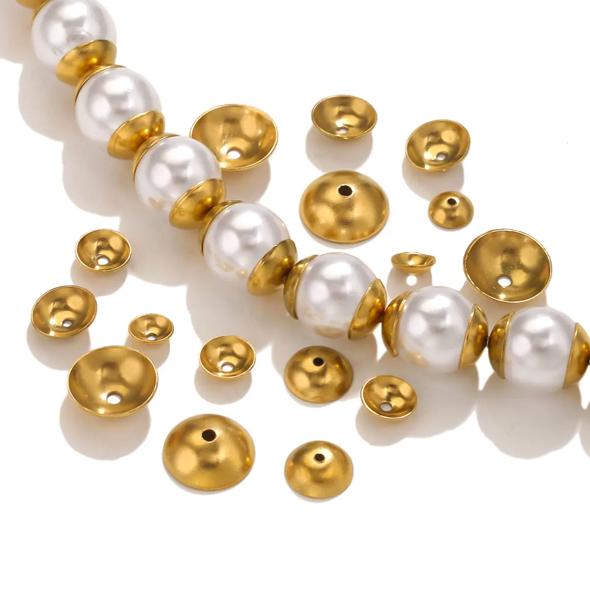 50pcs Stainless Steel Round Bead Caps Charm PVD 18k Gold Plated Spacer ...