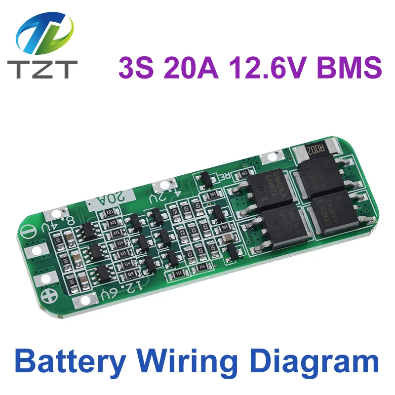 3S 20A Li ion Lithium Battery 18650 Charger PCB BMS Protection Board 12.6V Cell 59x20x3.4mm ...