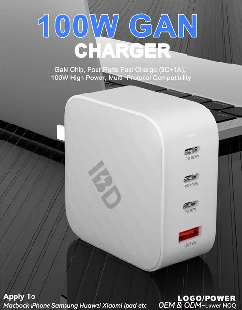 IBD PD 100w 한국 보호 접지 플러그, Kc 인증 컬러 간 충전기, 4 포트 USB C Pps Pse 고속 충전기