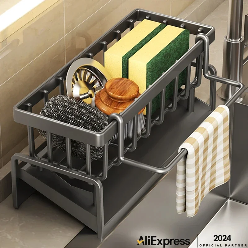 New-Sink-Drain-Rack-Plastic-Steel-Sponge-Holder-Faucet-Storage-Soap ...