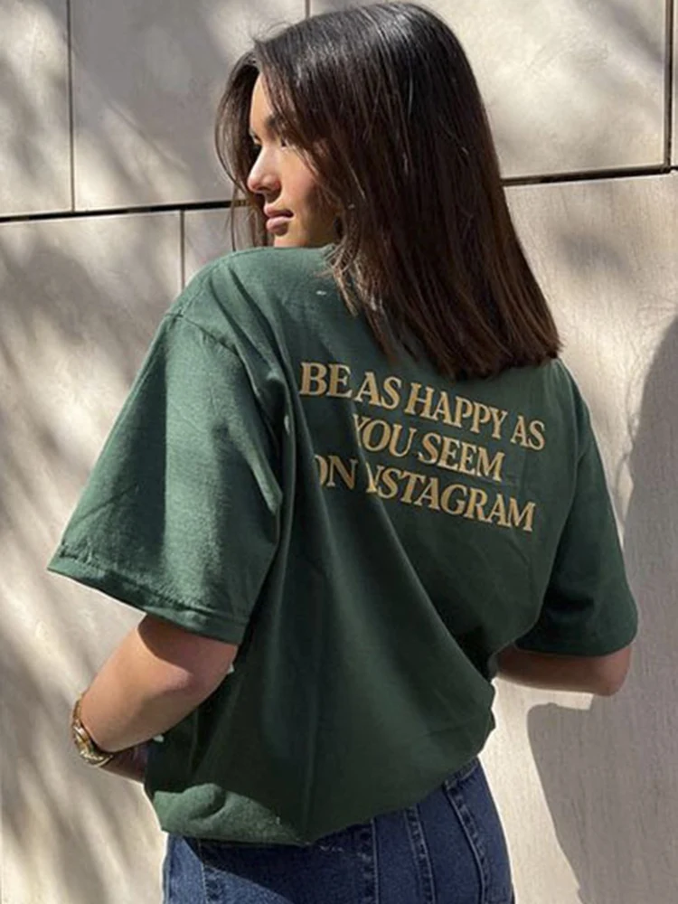 Jyate 2023 Women Oversized T shirt Letter Print Short Sleeve Casual Loose T Shirts Female ...