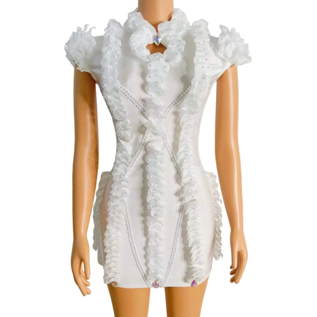 White-Sleeveless-Short-Mini-Dress-For-Women-Luxury-Queen-Stage-Wear ...
