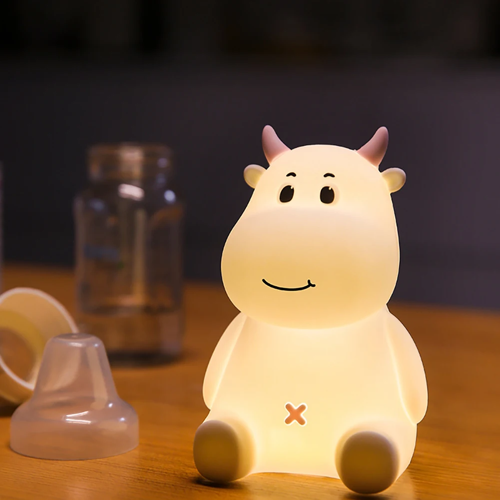 Led-Cow-Night-Light-7-Colors-Silicone-Lamp-Tap-Sensing-USB-Charging ...