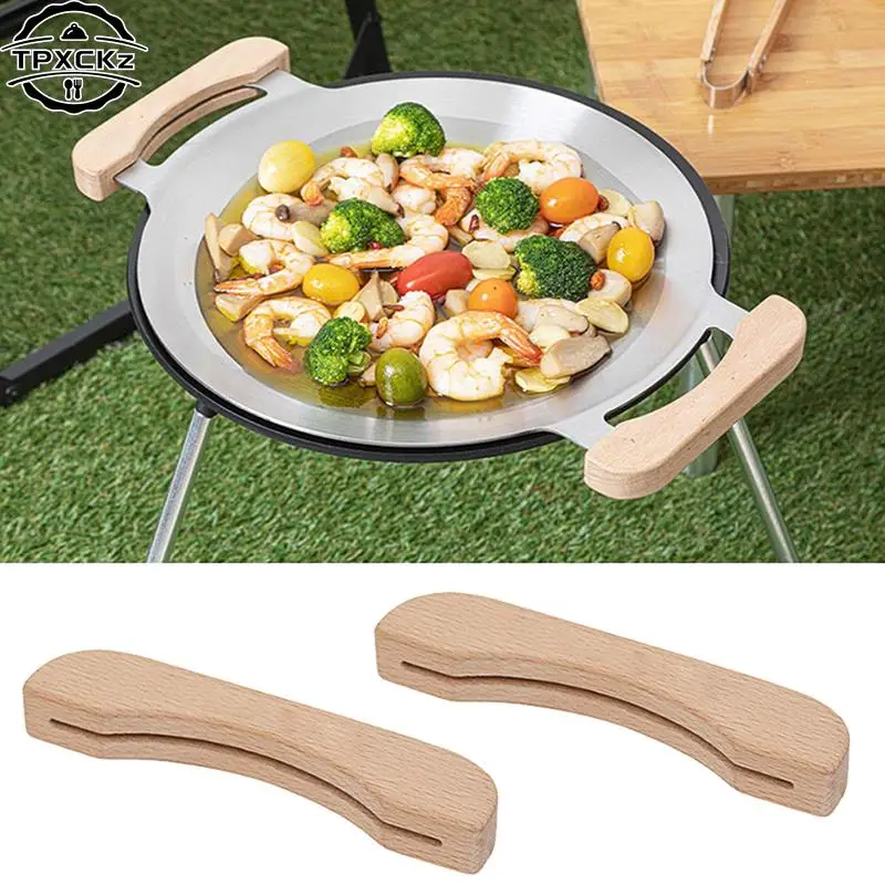 1Pair-Wooden-BBQ-Pan-Handle-Anti-Scald-Heat-Resistant-Insulated-Grip ...