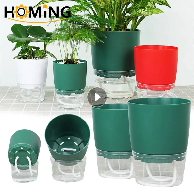 Transparent-Double-Layer-Plastic-Flower-Pot-Self-Watering-Flowerpot ...