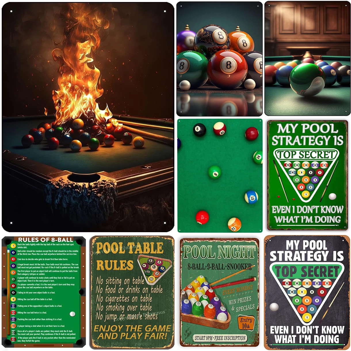 Billiards-Metal-Tin-Signs-Snooker-Wall-Art-Posters-Plaque-Sign-Vintage ...