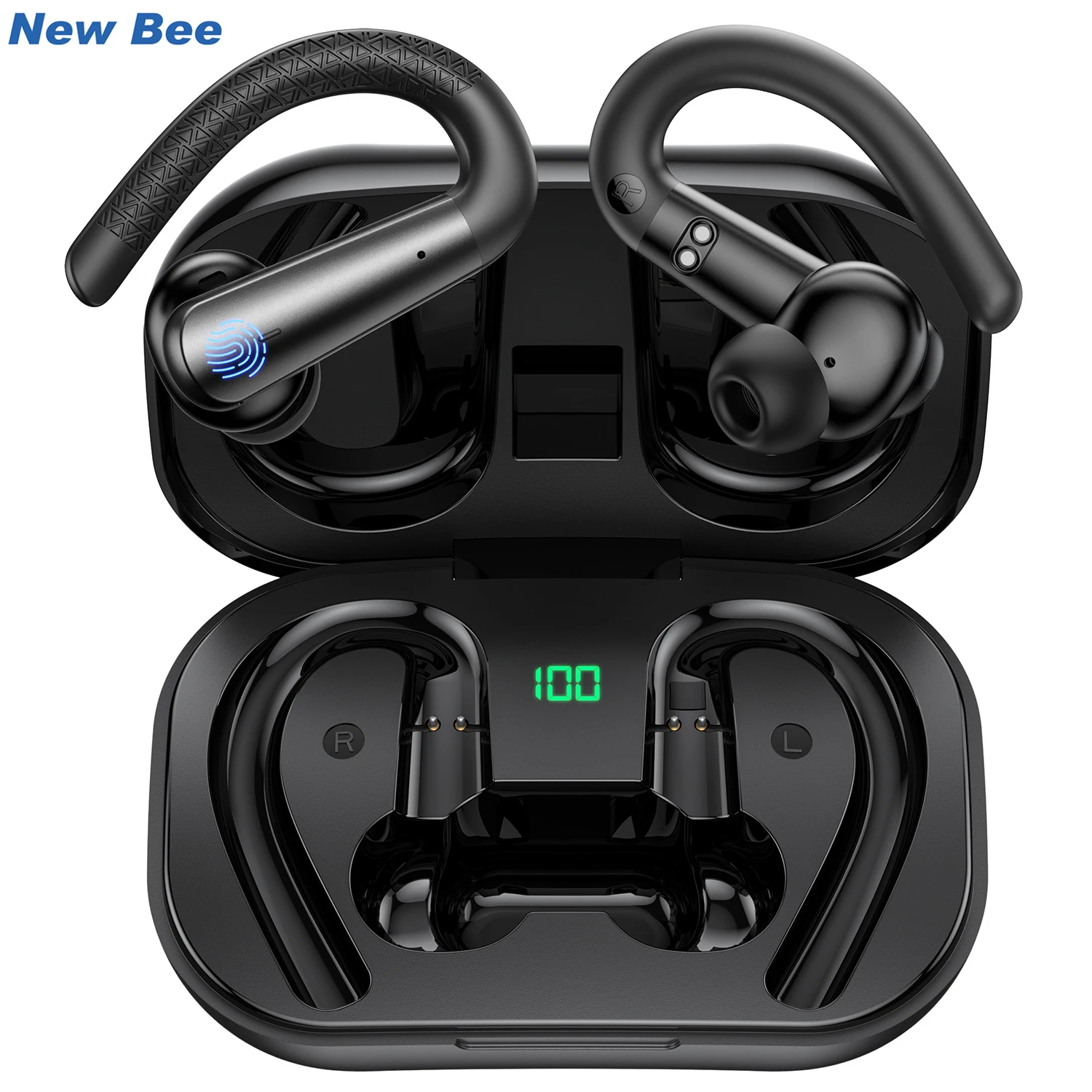 New Bee X13 무선 이어버드, 블루투스 헤드셋, 40 시간 스포츠 이어폰, 마이크 헤드폰 이어피스, 휴대폰용 LED ...