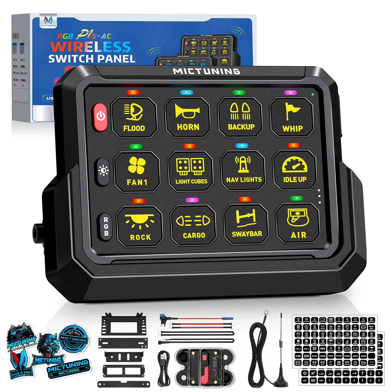 MICTUNING P1s-AC Wireless 12 Gang Switch Panel, Remote Control Range Up ...