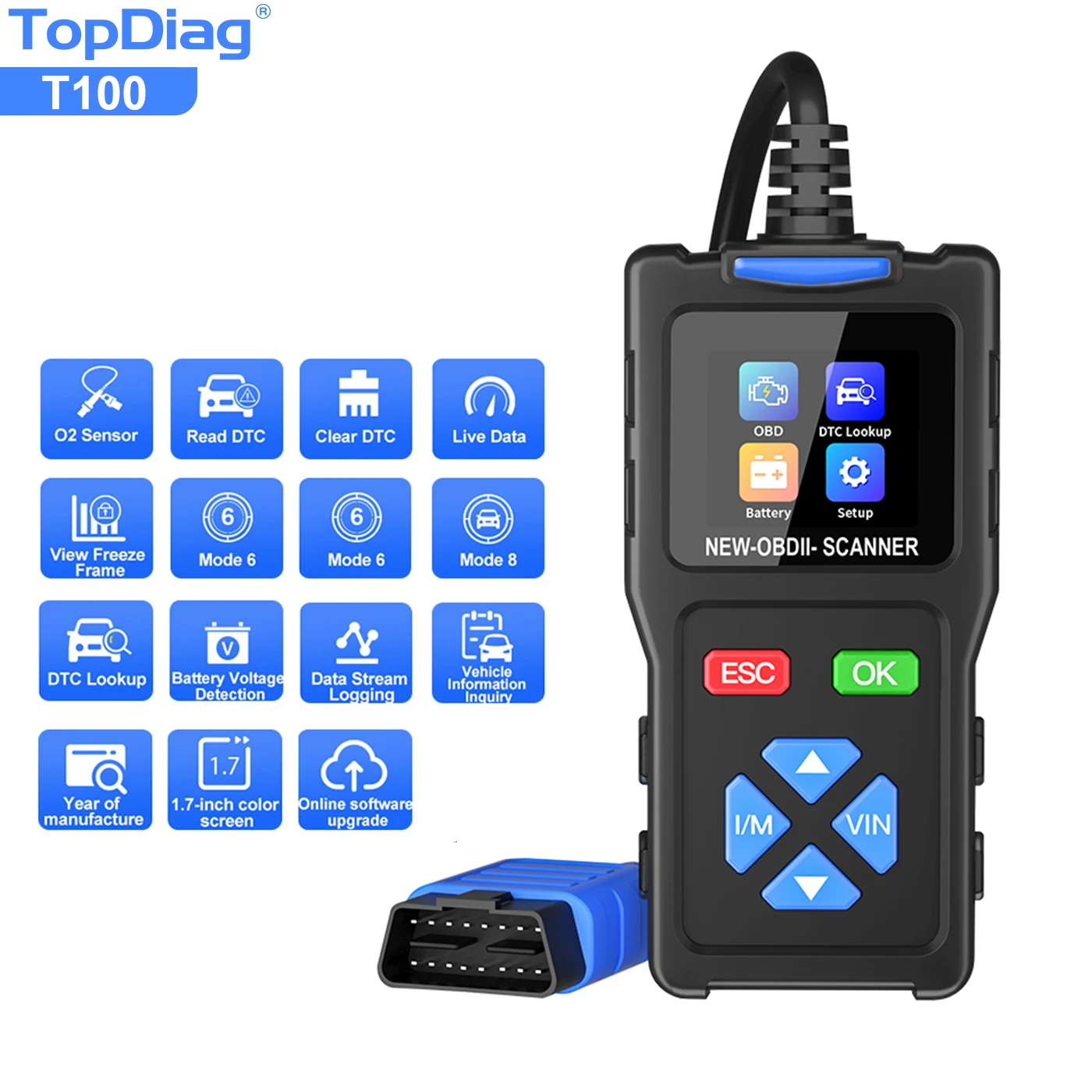 Topdiag T100 OBD2 OBDII Scanner Diagnostic Tool Check Engine Code ...