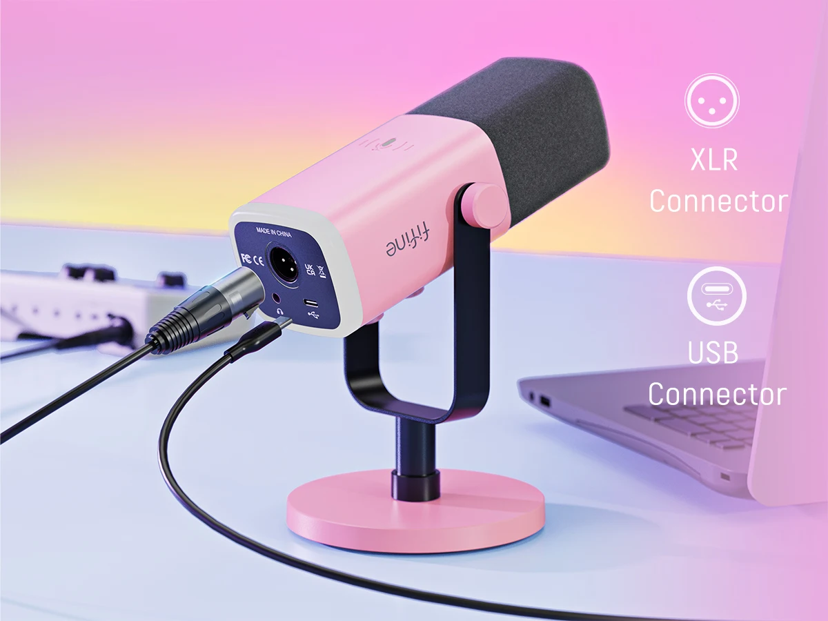 Microfone Rosa FIFINE-USB dinâmico XLR com controle RGB, microfone mudo ...