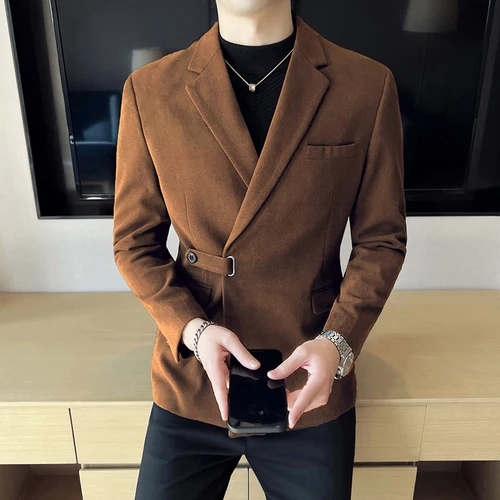 Caramel Colour Men Slim Office Blazer Jacket Fashion Solid Mens Suit ...