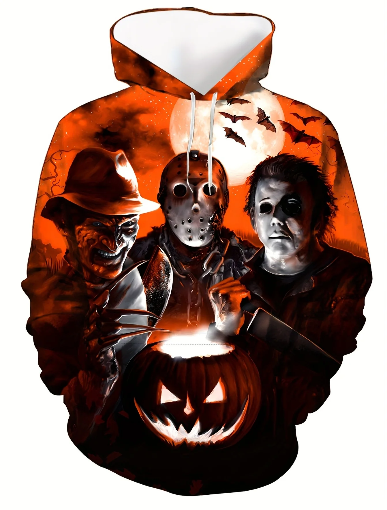 Men'S Halloween Hoodie - Horror Movie Characters & Pumpkin Graphic ...