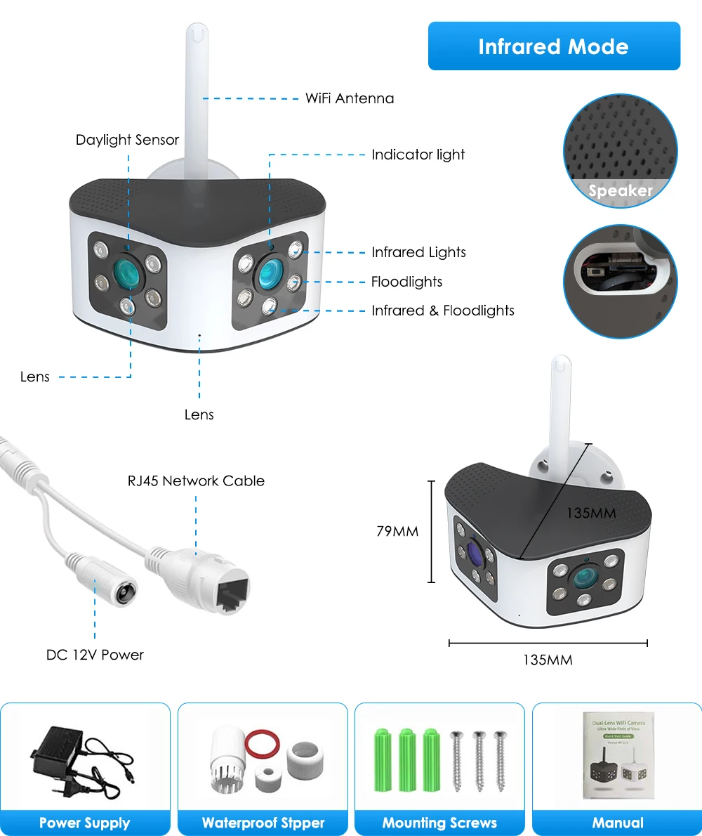 4K Dual Lens 6MP 8MP 180° Ultra Wide Angle Panoramic Wifi Fixed ...