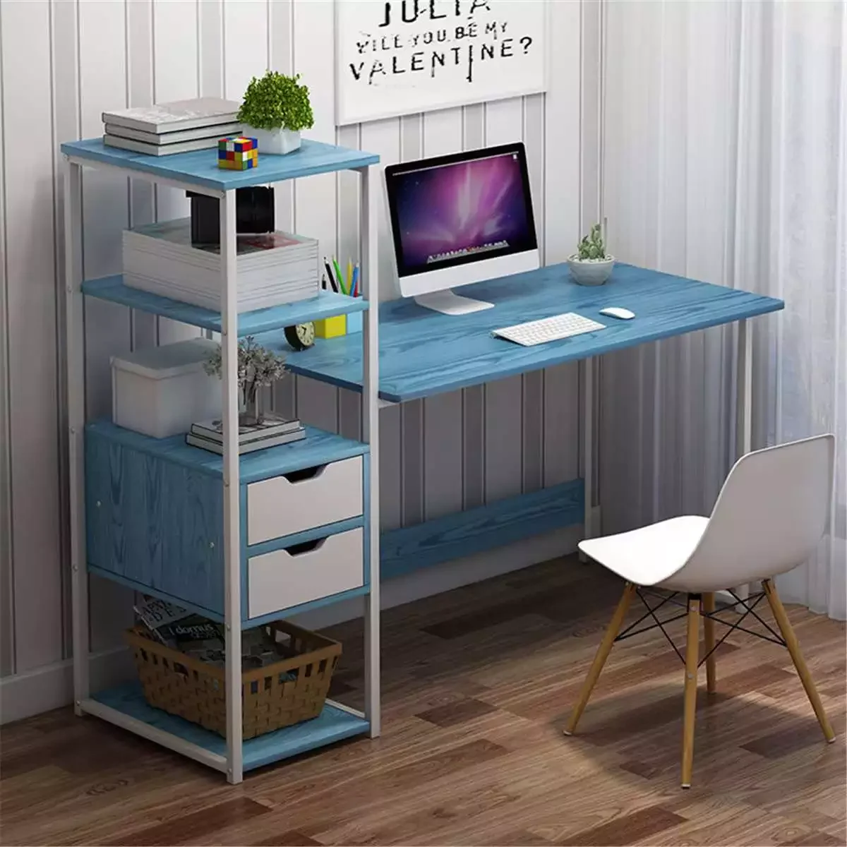 Home Office Wood Computer Desk Laptop Desk Writing Table with Book ...