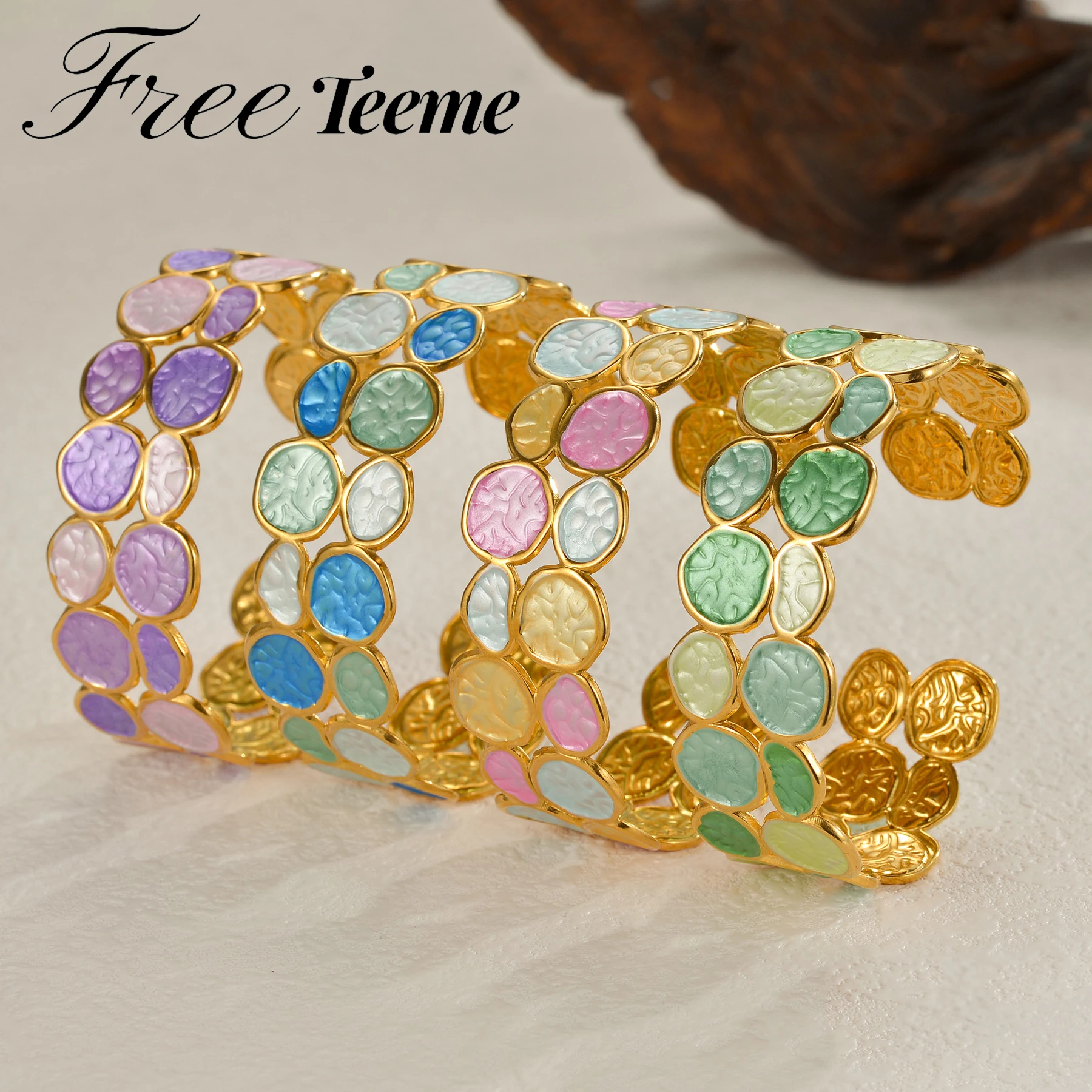 Freeteeme Fashion Stainless Steel Double Circle Link Open Bangle for ...