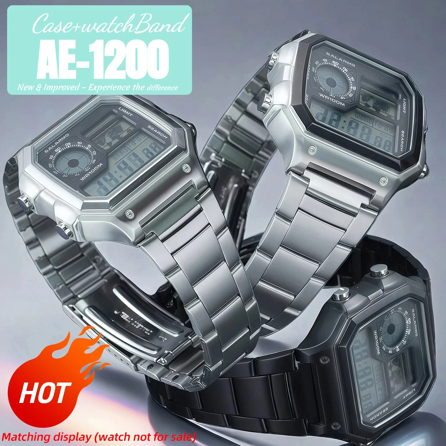 For Casio AE1200 case mod kit all metal case AE-1200 men watchband ...