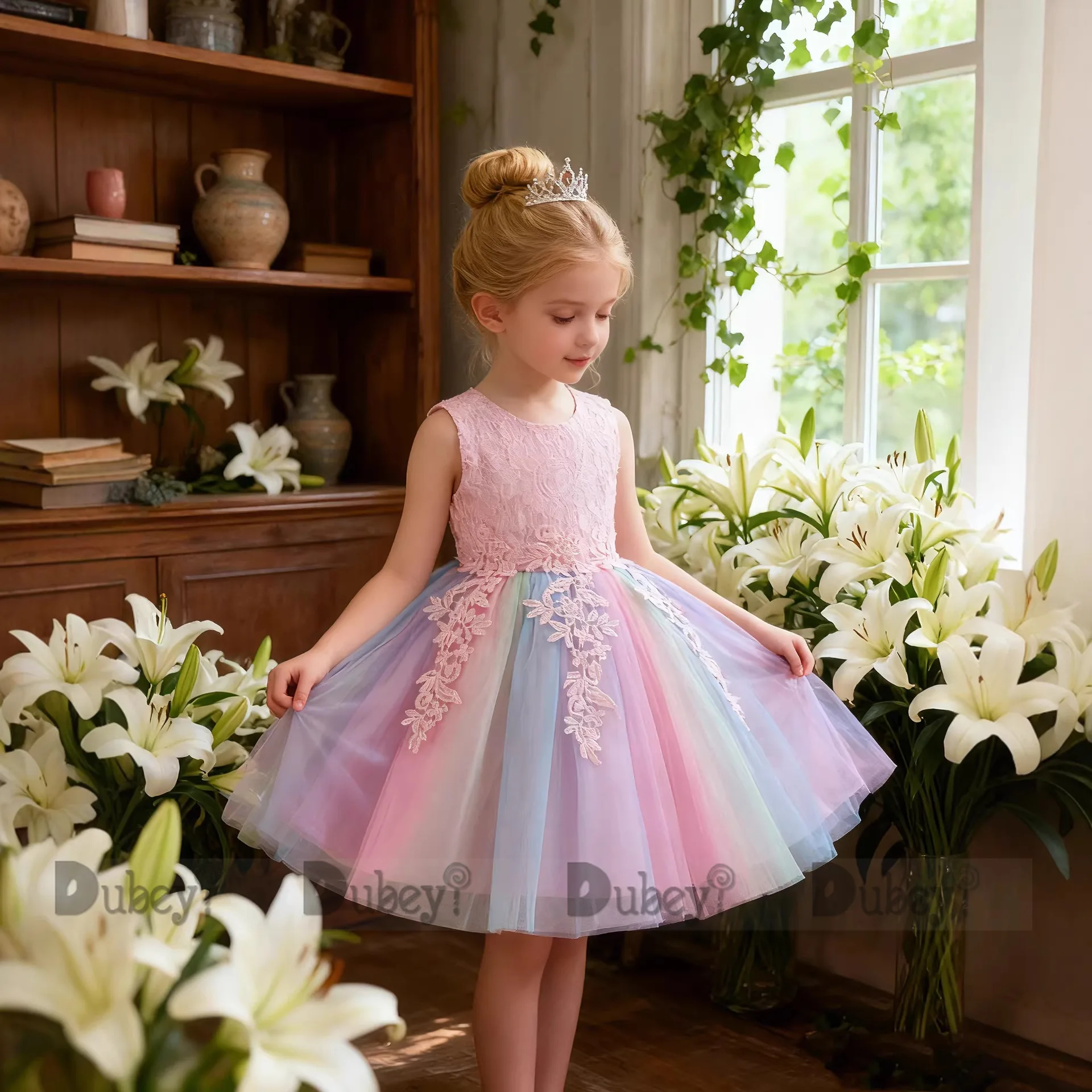 Toddler Girls Rainbow Lace Dress for Kids Tassels Tulle Princess ...