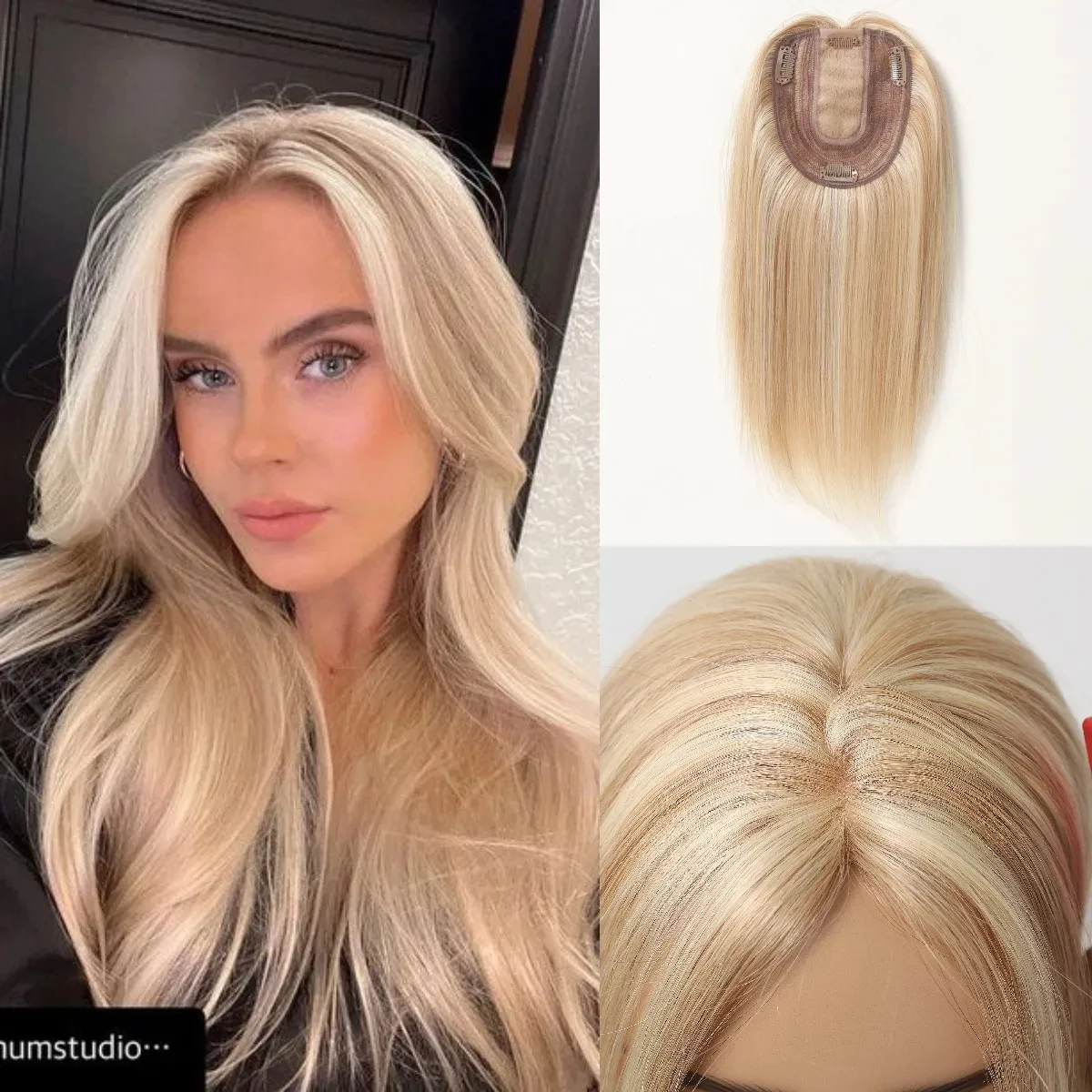 12inch-Hair-Toppers-for-Women-with-Hair-Loss-Blonde-Mixed-Brown-Remy ...