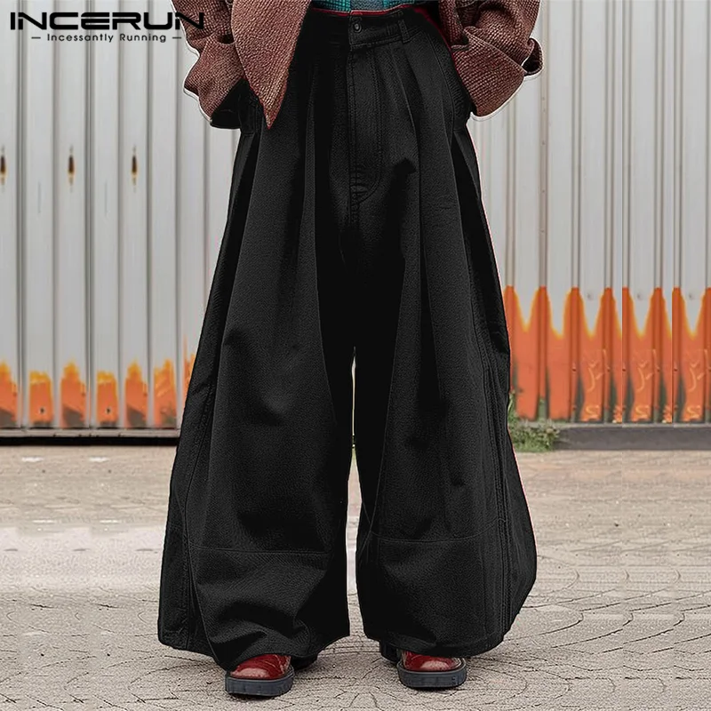 INCERUN 2024 Korean Style Pantalons New Men's Loose Simple Wide Leg ...