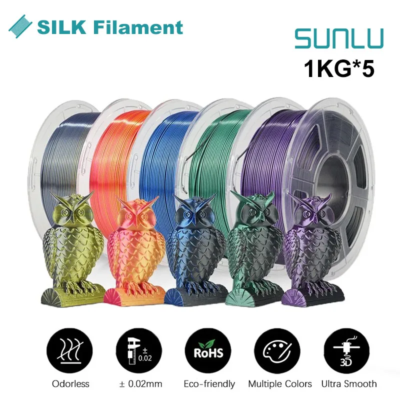 SUNLU-Silk-Dual-Triple-TPU-SILK-3D-Printer-Filament-1KG-1-75MM-5Rolls ...