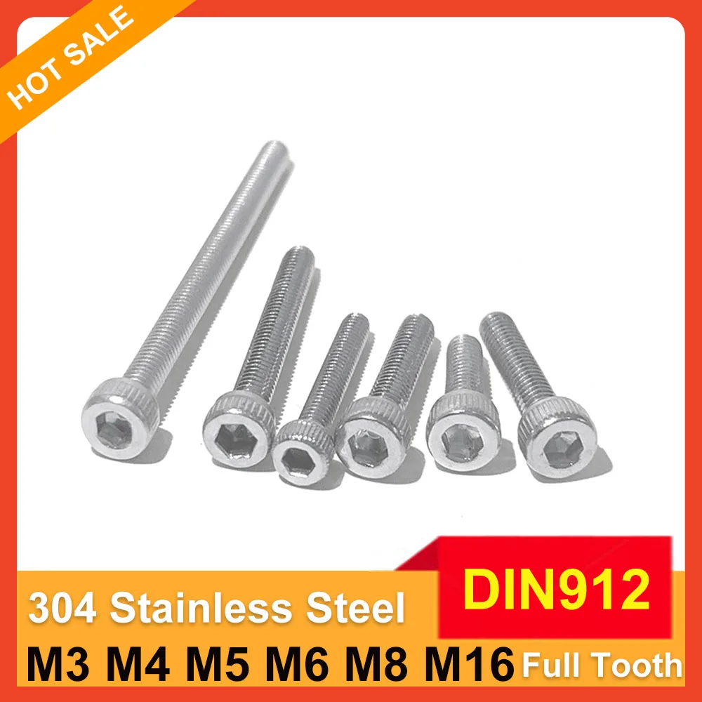 M3 M4 M5 M6 M8 M16 Stainless Steel DIN912 Full Tooth Knurling Hexagon Hex Socket Cap Head Screw ...