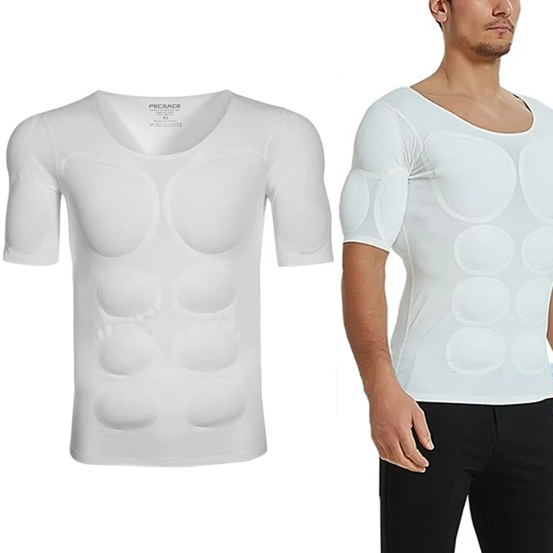 New style fake muscle clothes Men's fake chest T-shirt invisible ...