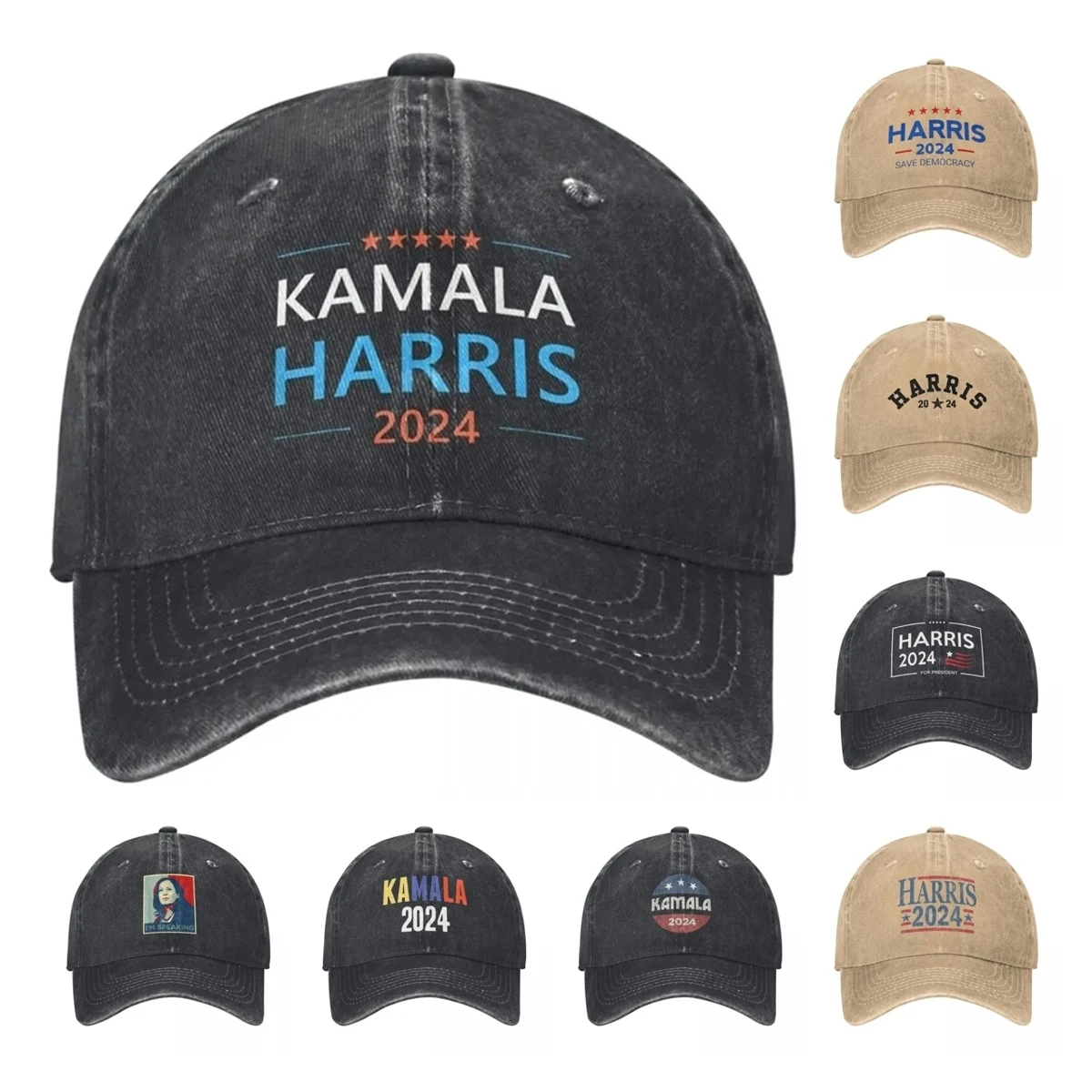 Kamala-Harris-2024-President-Campaign-Baseball-Cap-Distressed-Denim-Joe ...