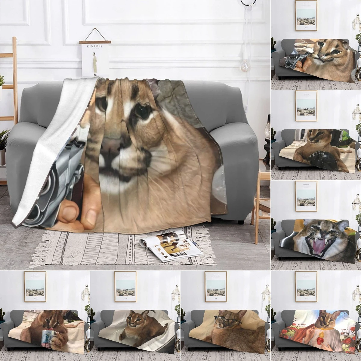 Funny Big Floppa Blanket Soft Fleece Autumn Warm Flannel Cat Throw ...