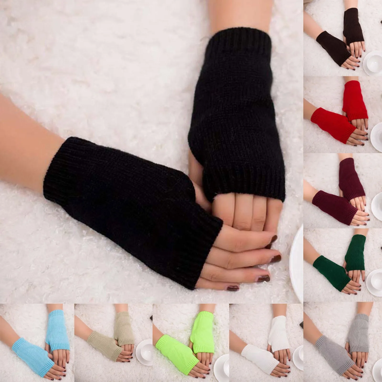 Elegant-Women-Winter-Knitted-Gloves-Without-Fingers-Short-Mittens-Warm ...