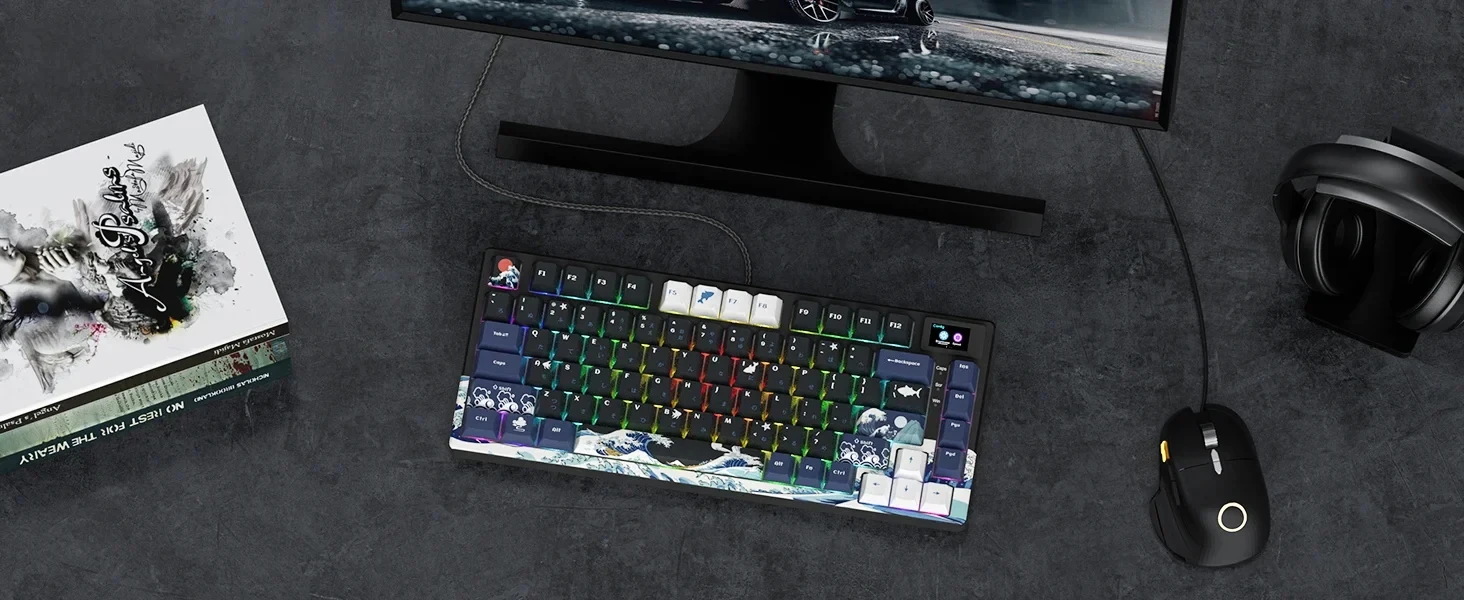 Gaming Keyboard with Color OLED Display Type-C Connection Mechanical ...