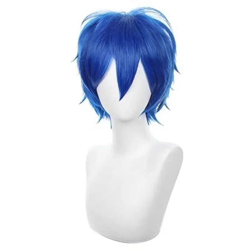 Anime Kaito Cosplay Wig Short Blue Mixed Heat Resistant Synthetic Hair ...