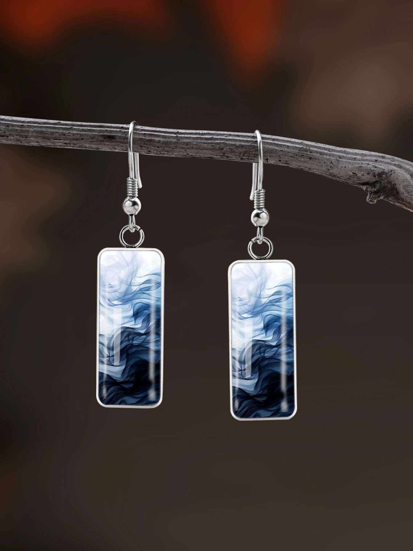 1 Pair of Earrings with Quicksand Pattern and Convex Glass, Made of 316 ...