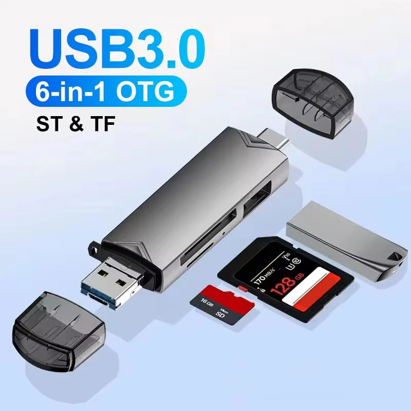 6 in 1 USB 3.0 Card Reader OTG Adapter For iPhone 15 Pro Max Xiaomi 14 ...