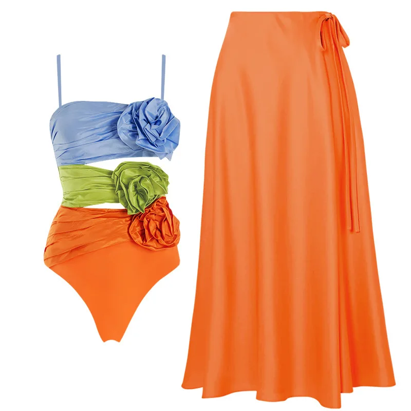 Three Color Flower Bikini Set High Waist Swimsuit Sexy Suit Beachwear