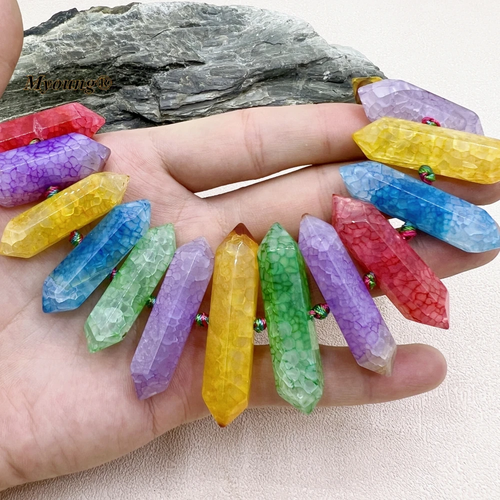 16-5Inchs-Graduated-Large-Multicolor-Agates-Hexagon-Double-Point-Beads ...