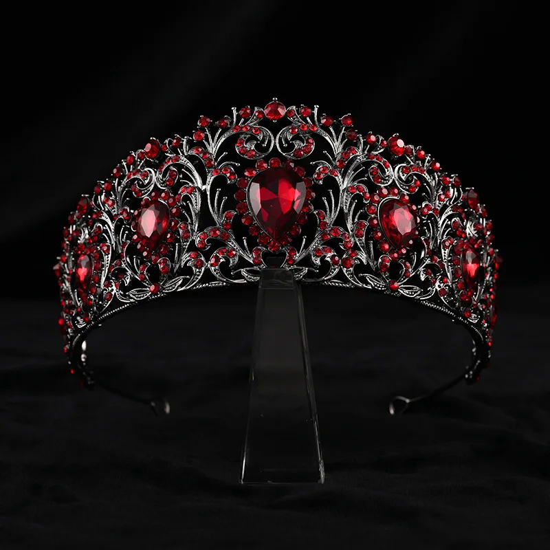 Vintage Witch Black Red Crystal Bridal Tiaras Royal Queen Crowns Women ...