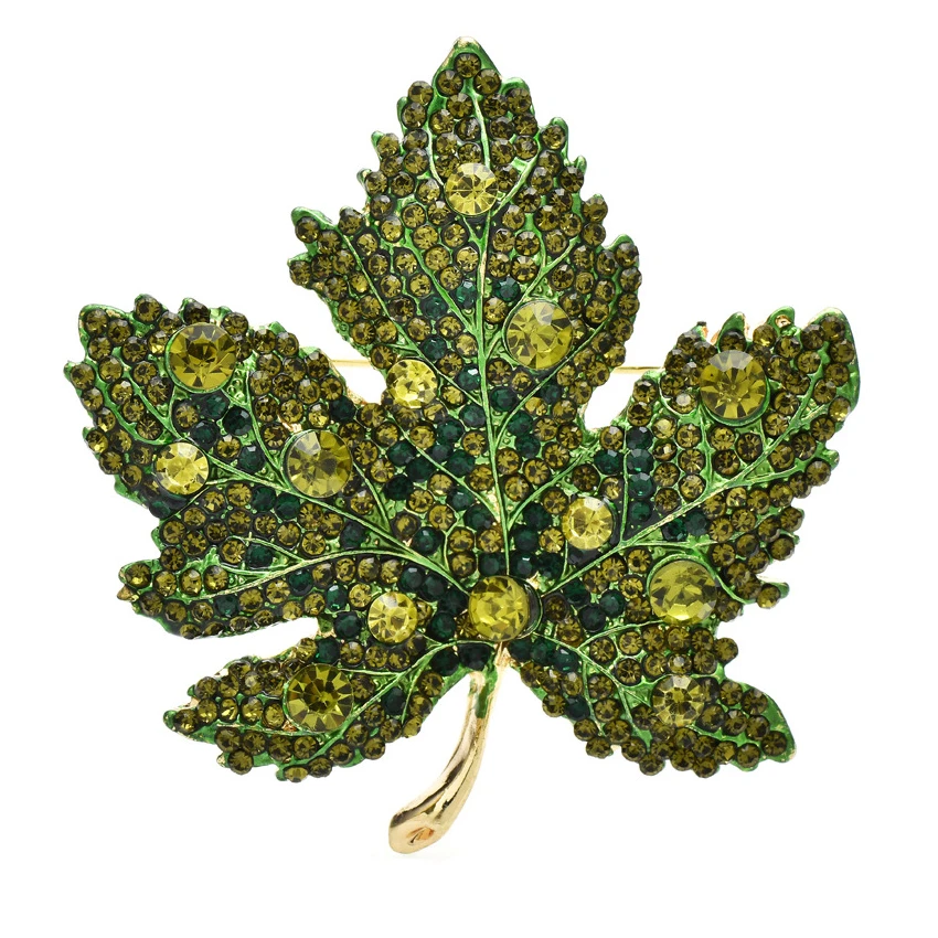 High-end Rhinestone Crystal Maple Leaf Brooches For Women Men Enamel ...