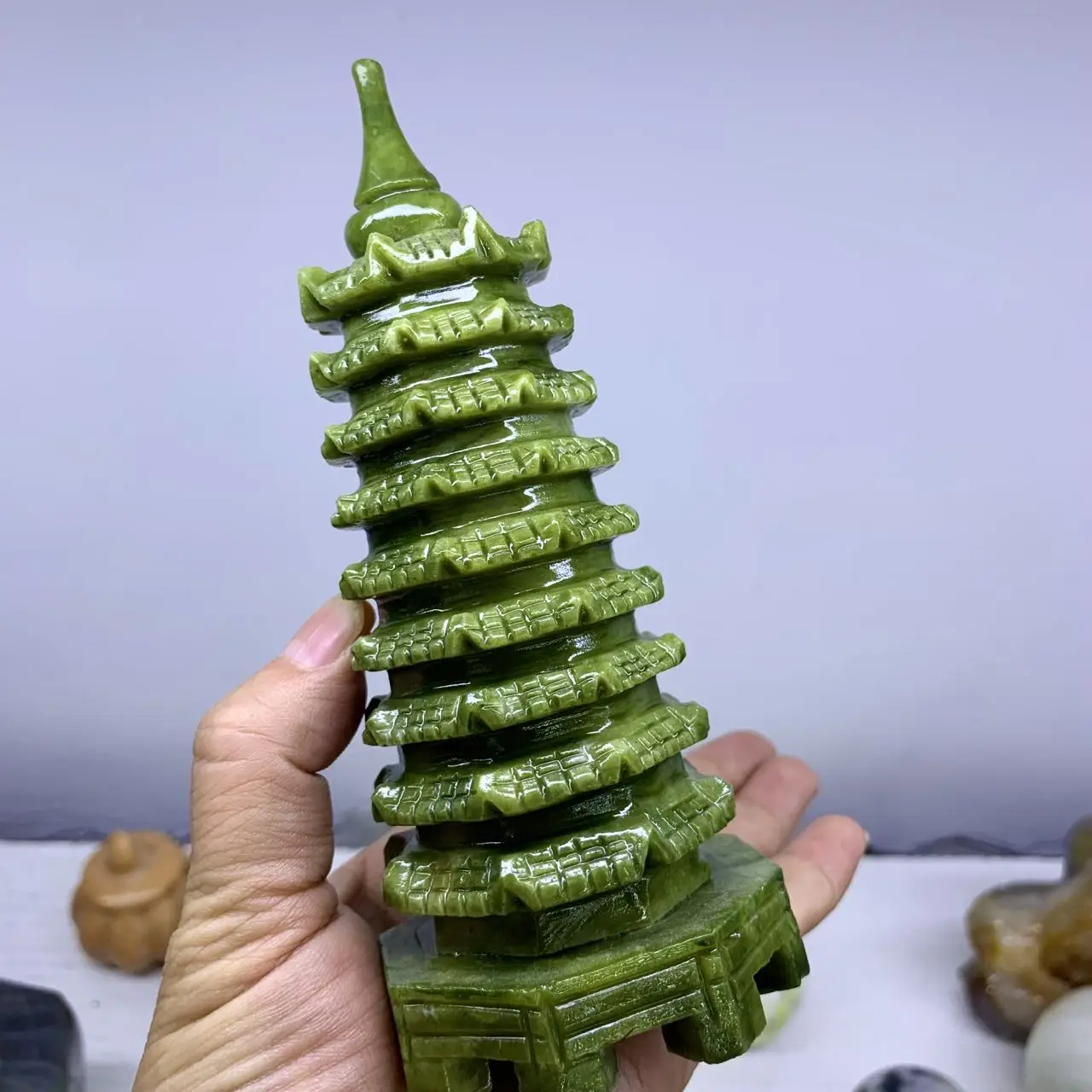 12cm pedra natural jade pagode ponto esculpido pedra wenchang torre ...