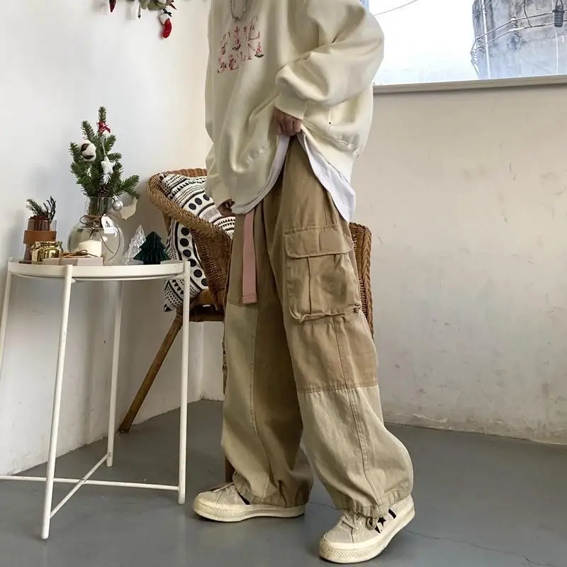 Y2k Emo 여성용 테크웨어 스트리트웨어 한국 하라주쿠 헐렁한 카고 바지 작업복 스웨트 팬츠 와이드 레그 조거 바지