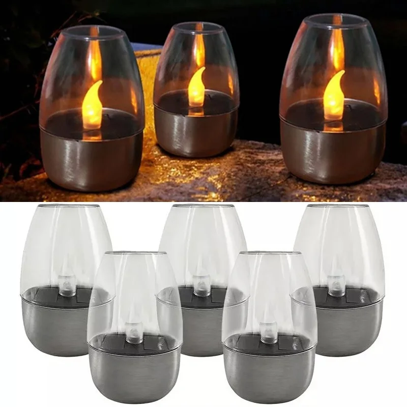 Solar-Candle-lamp-LED-Stainless-Steel-Candlelight-Dinner-Night-Light ...