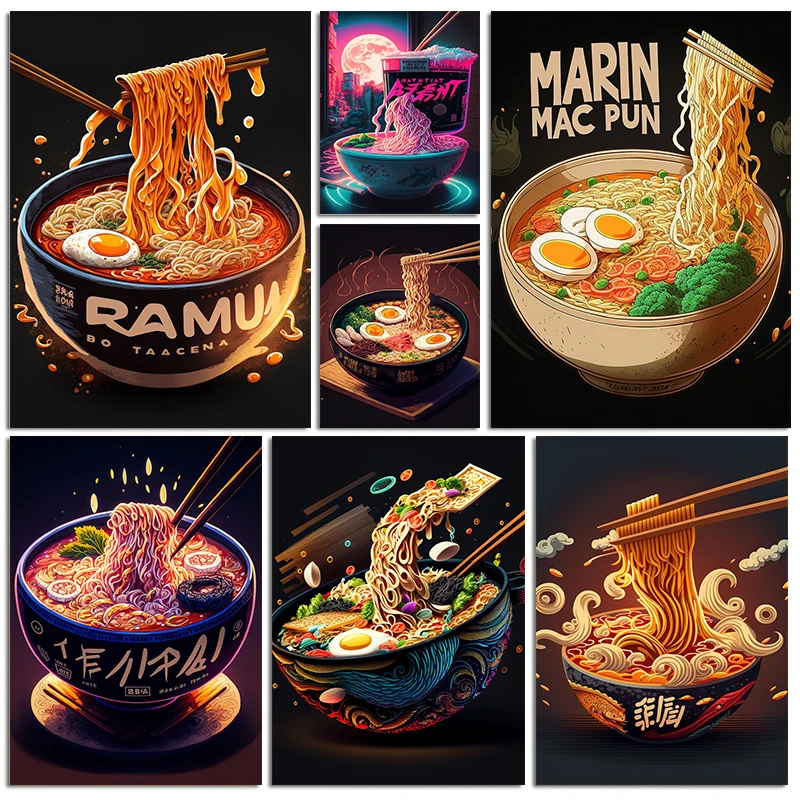 Neon-Ramen-Noodles-Japan-Food-Poster-Canvas-Painting-Abstract-Wall-Art ...