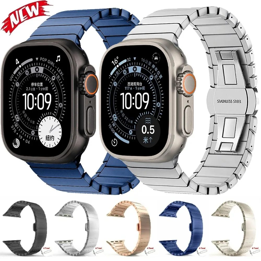 Elegant Stainless Steel Metal Link Watch Strap for Series 11 - 10 46mm ...