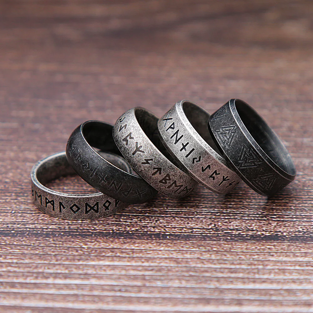 Nordic Retro Viking Rune Ring For Men Women Simple 316l Stainless Steel ...