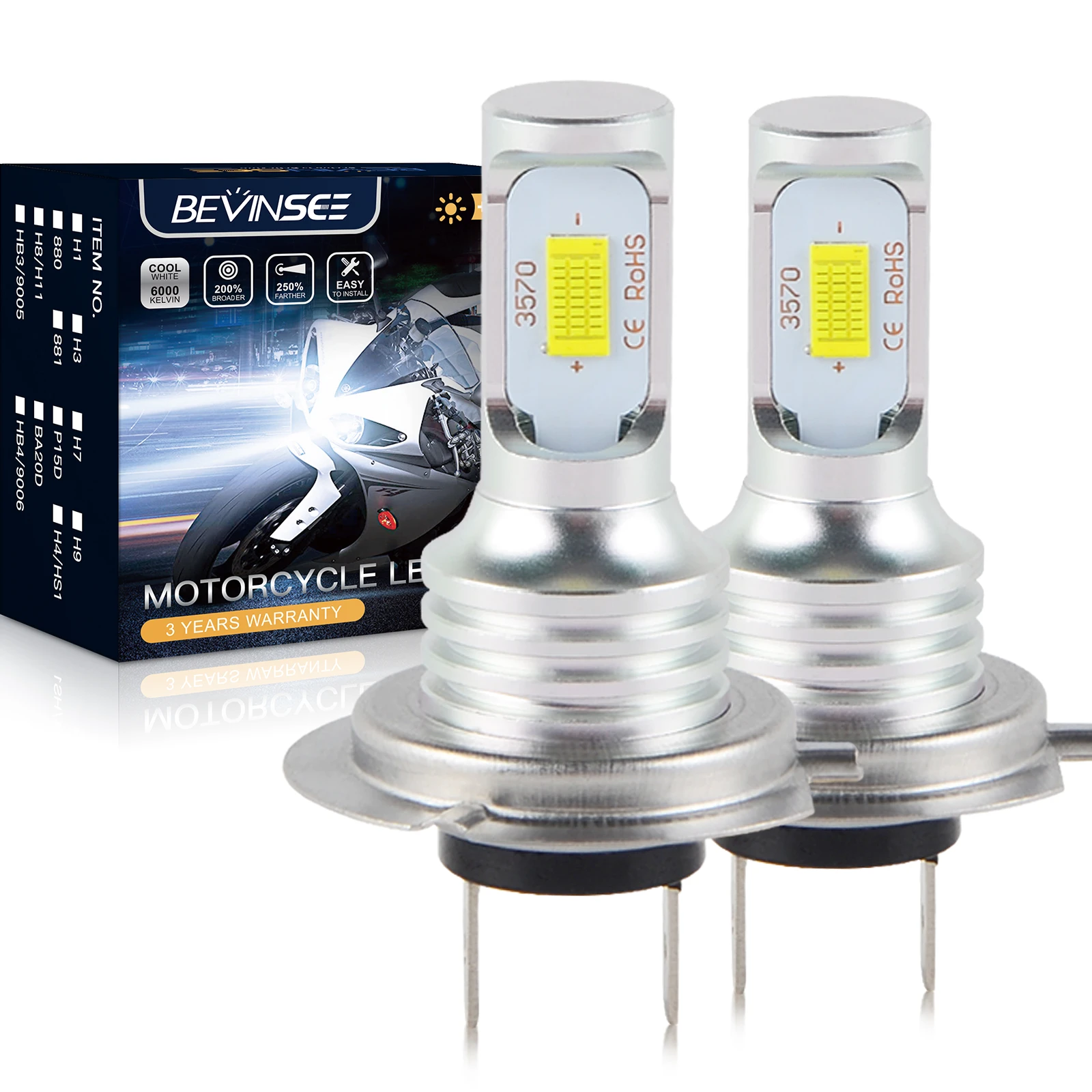 Bevinsee H7 Led Motorcycle Headlight H1 H3 H11 Motorcycle Led Lights ...