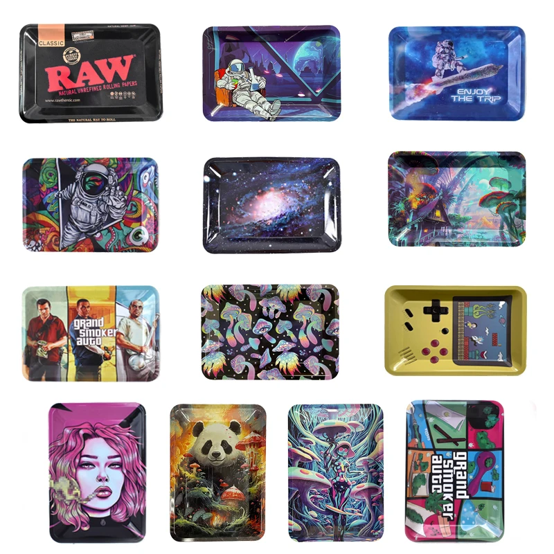 Tobacco-Tray-Rolling-Metal-Container-Smoking-Accessory-Various-Images ...