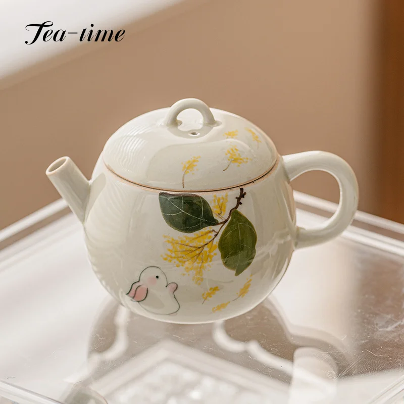 150ml Plant Ash Ceramic Teapot for Tea Hand-painted Cute Rabbit ...