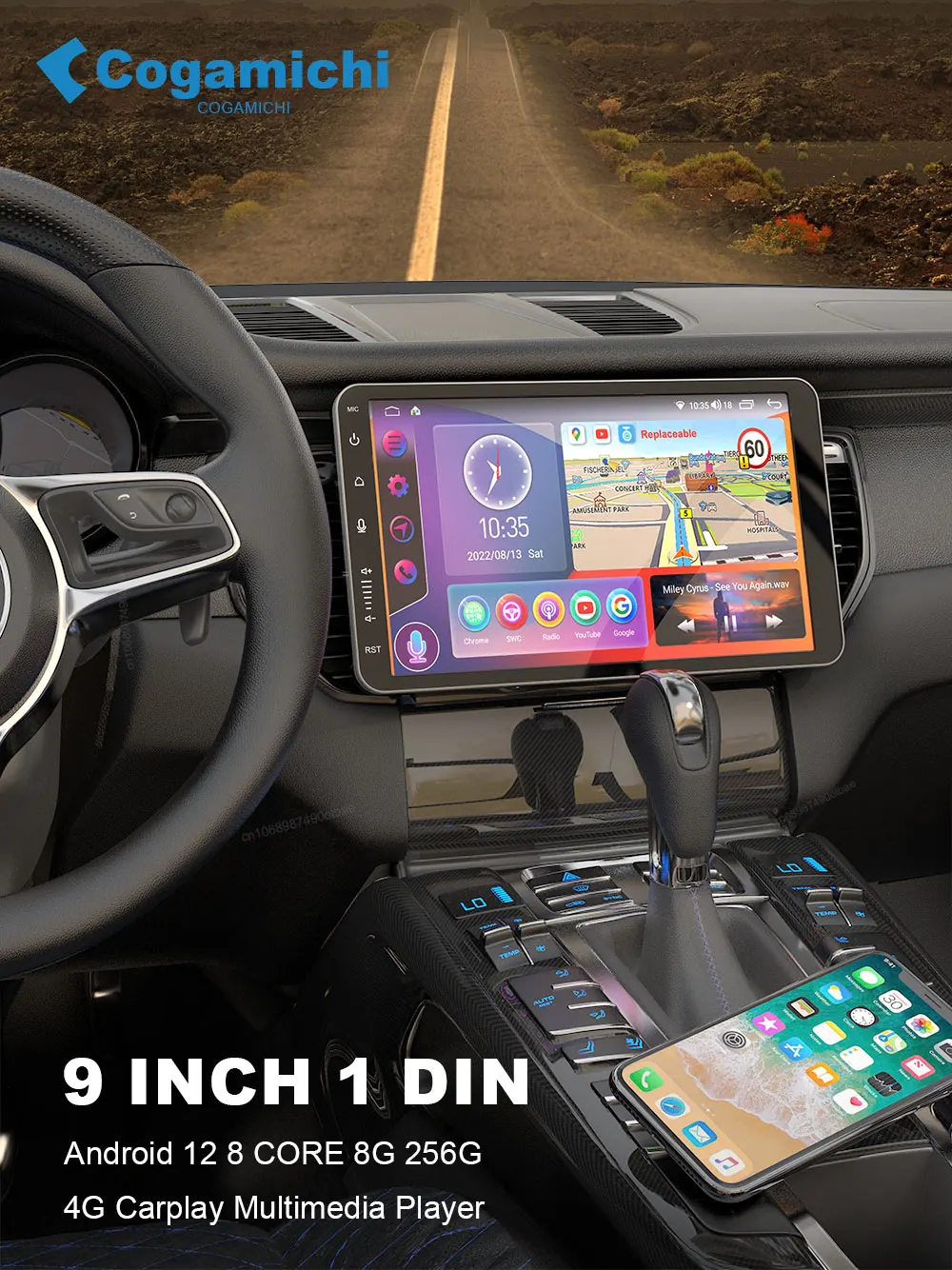 9-Inch-1-Din-Car-Radio-Android-Knob-Touch-Screen-Carplay-GPS-Navigation ...