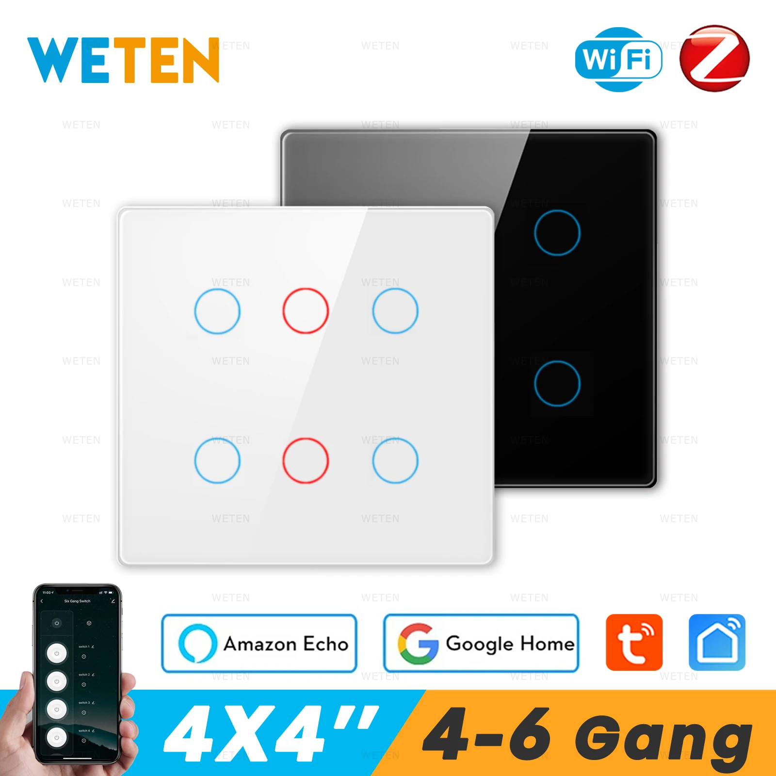 Tuya WiFi Zigbee Touch Wall Light Switch, 4 6 Gang, Brasil Interruptor ...