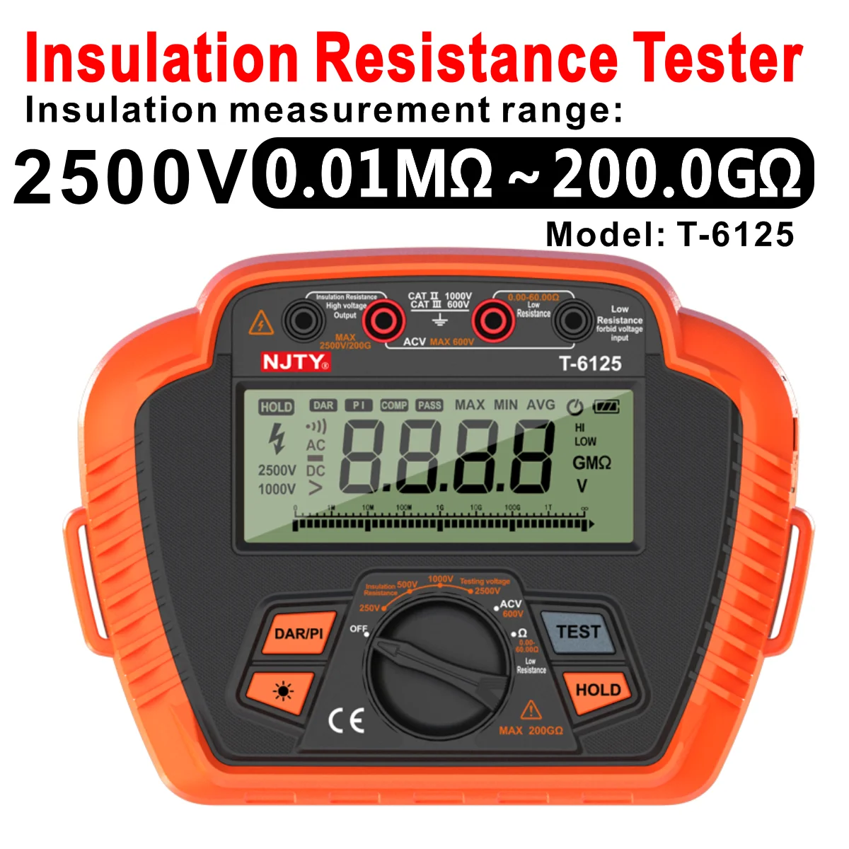 NJTY-Insulation-Resistance-Tester-1000V-2500V-Digital-Megohmmeter-MAX ...